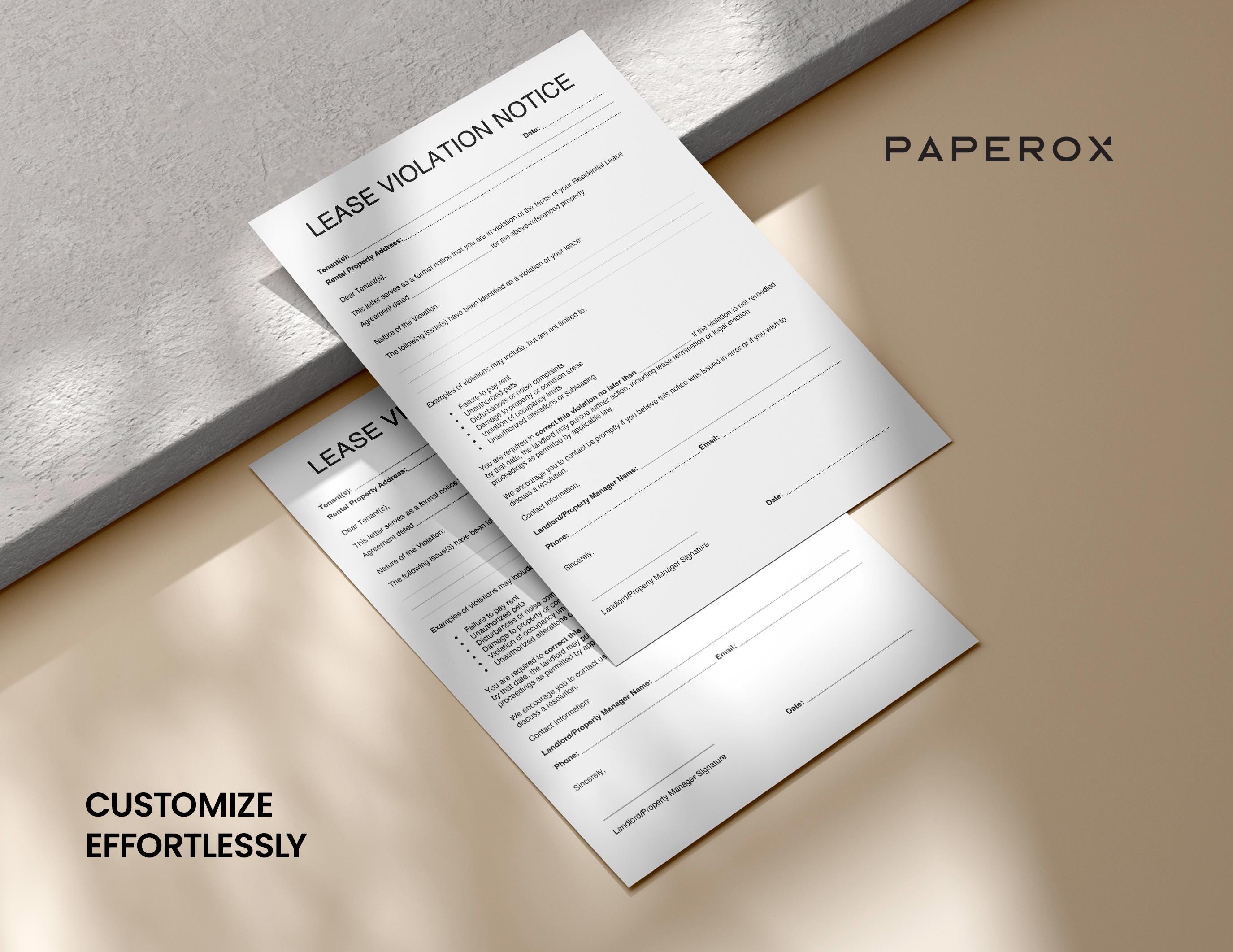 Lease Violation Notice Template for Landlords - Printable Rental ...