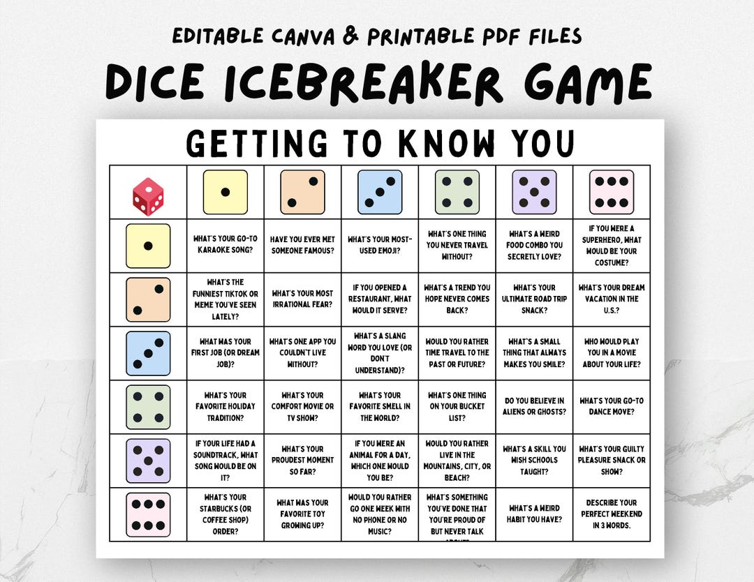 Icebreaker Game, Roll and Tell Game, Getting to Know You Game ...