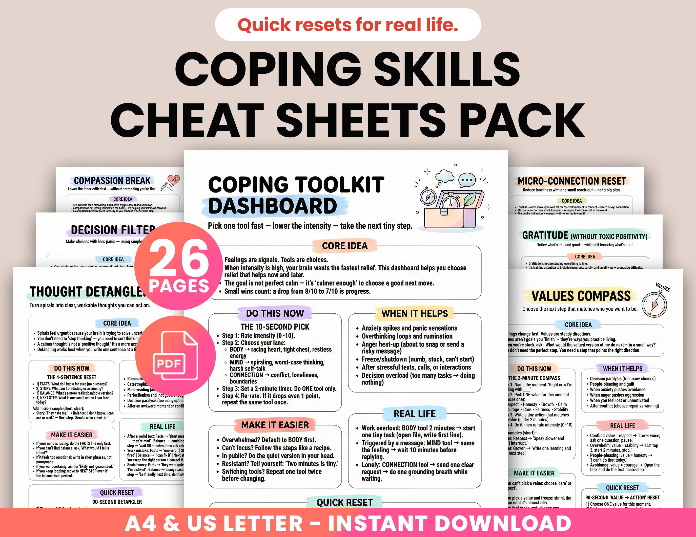 Coping Skills Worksheets & Cheat Sheets for Adults/kids, Printable ...
