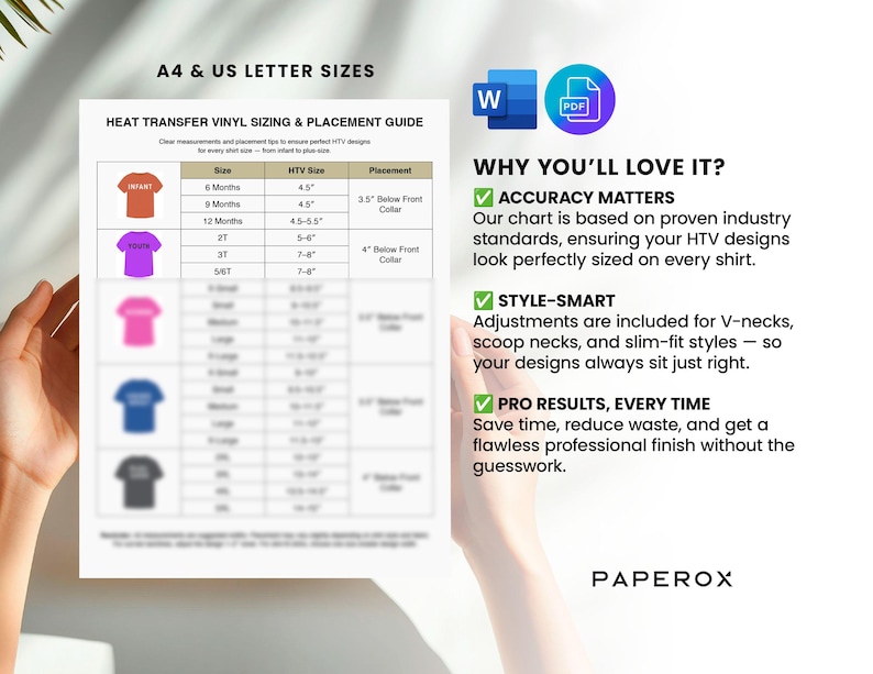 Heat Transfer Vinyl Sizing Guide, HTV Size Chart, T-shirt Vinyl ...