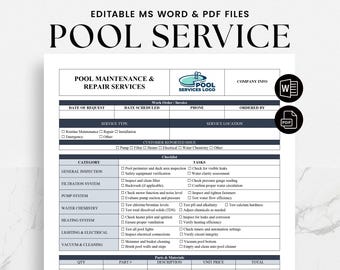 Swimming Pool Service Work Order Invoice, Pool Maintenance, Pool ...
