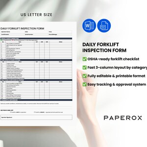 Daily Forklift Inspection Checklist PDF - OSHA Safety Log Sheet ...