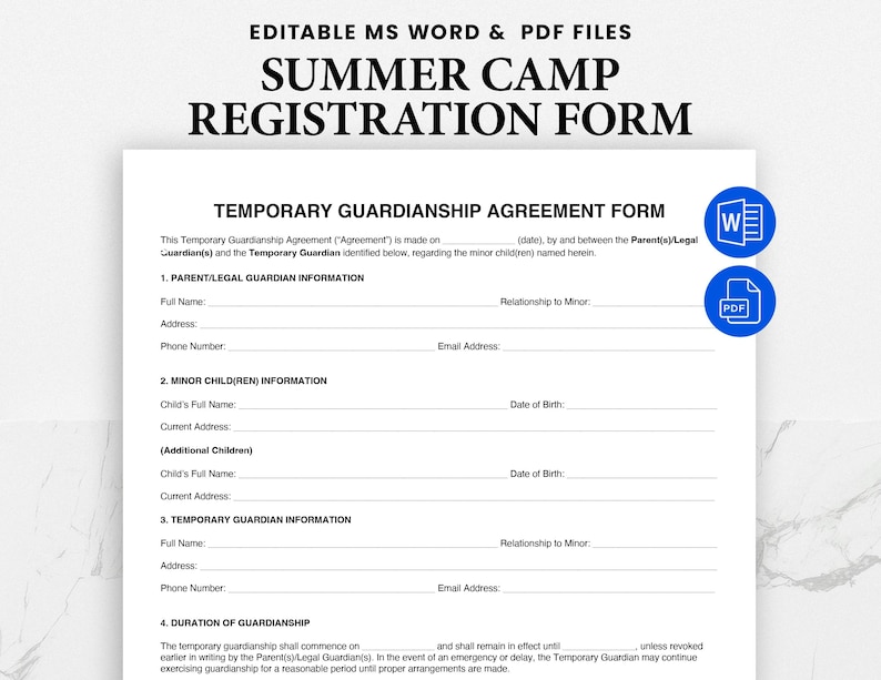 Summer Camp Registration Form Template - Camper Registration Consent Form - Editable Word ...