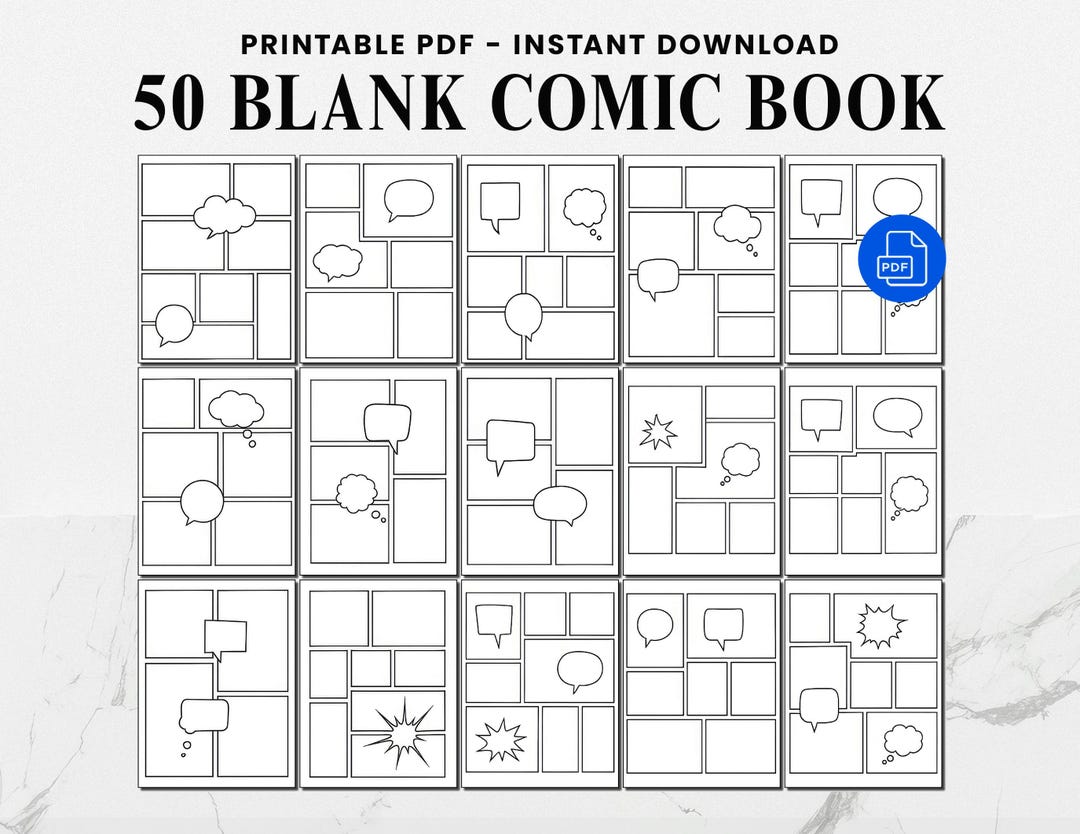 50 Blank Comic Book Templates Printable - Comic Strip Drawing Pages ...