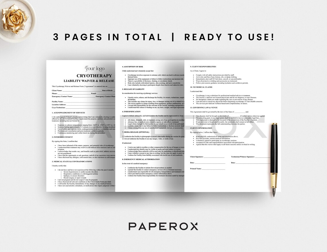 Cryotherapy Liability Waiver Template PDF | Cold Therapy Consent Form ...