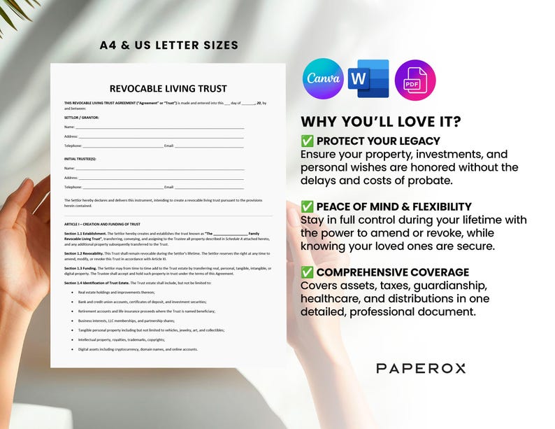 Revocable Living Trust, Living Trust Template, Revocable Trust ...