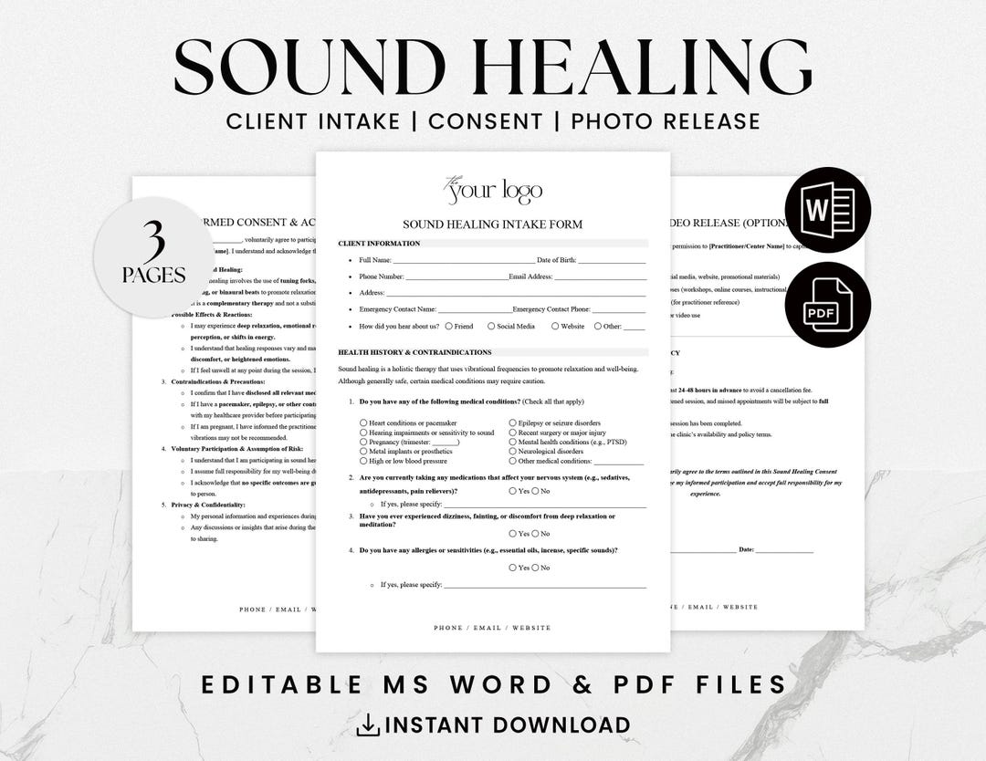 Sound Healing Client Intake Form - Energy Healing Consent - Vibrational ...