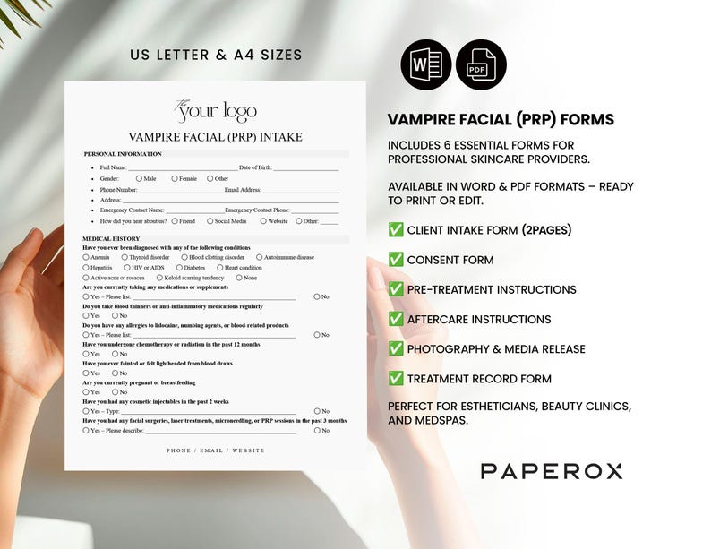 Vampire Facial Client Intake & PRP Consent Form Template - PRP Facial ...
