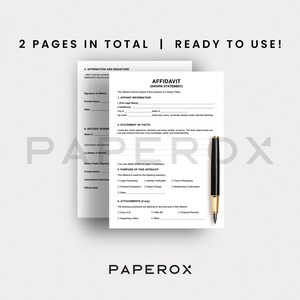 Sworn Affidavit Template - Fillable Statement Form - Printable Personal Declaration - Notarized ...