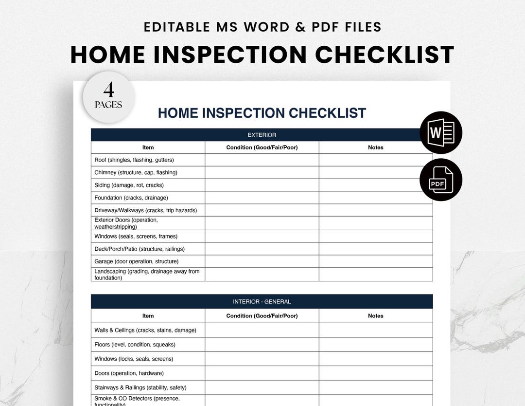 Home Inspection Checklist Template - Printable House Walkthrough PDF ...