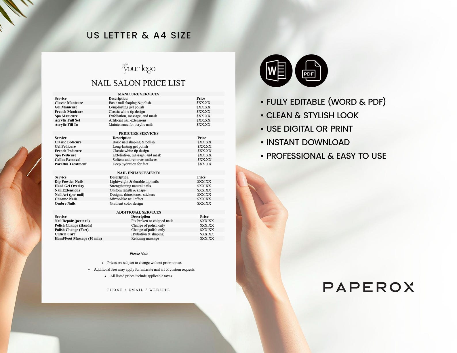 Nail Salon Price List Template - Manicure Pedicure Menu - Nail ...