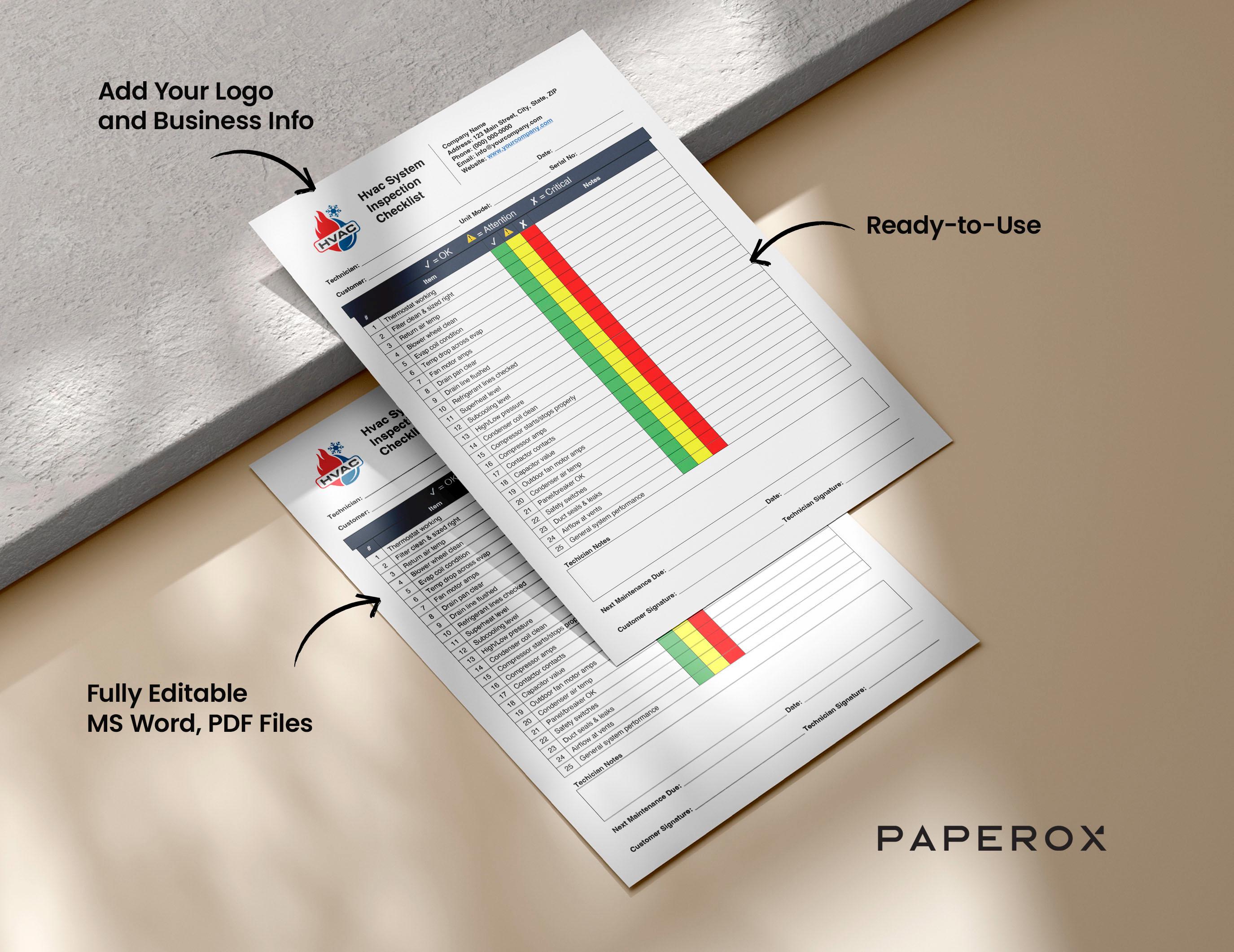 HVAC Inspection Checklist Template • Air Conditioning Service Form ...