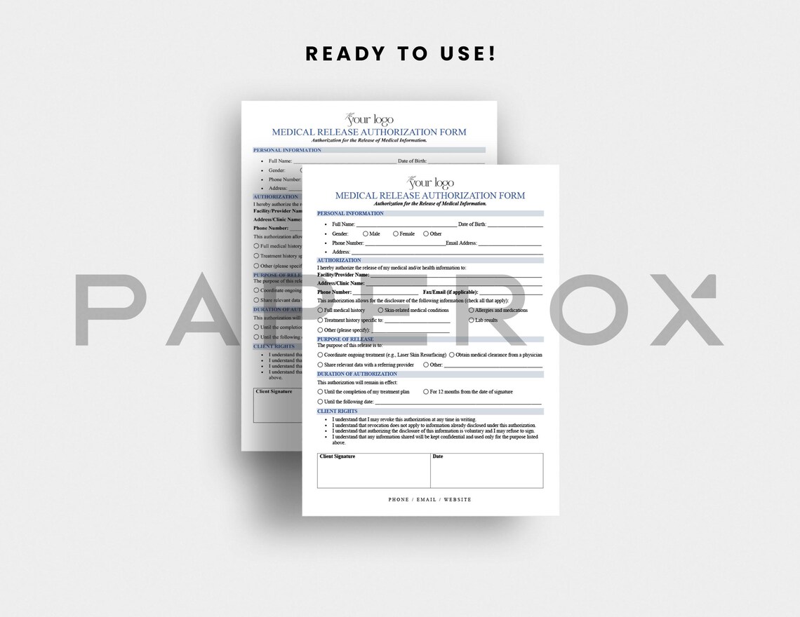 Medical Release Form Template – Editable Consent for Skincare ...