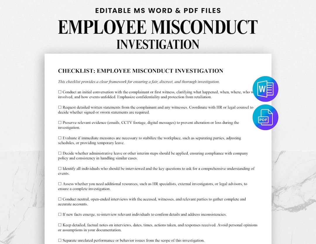 Employee Misconduct Investigation Checklist | HR Investigation Template ...