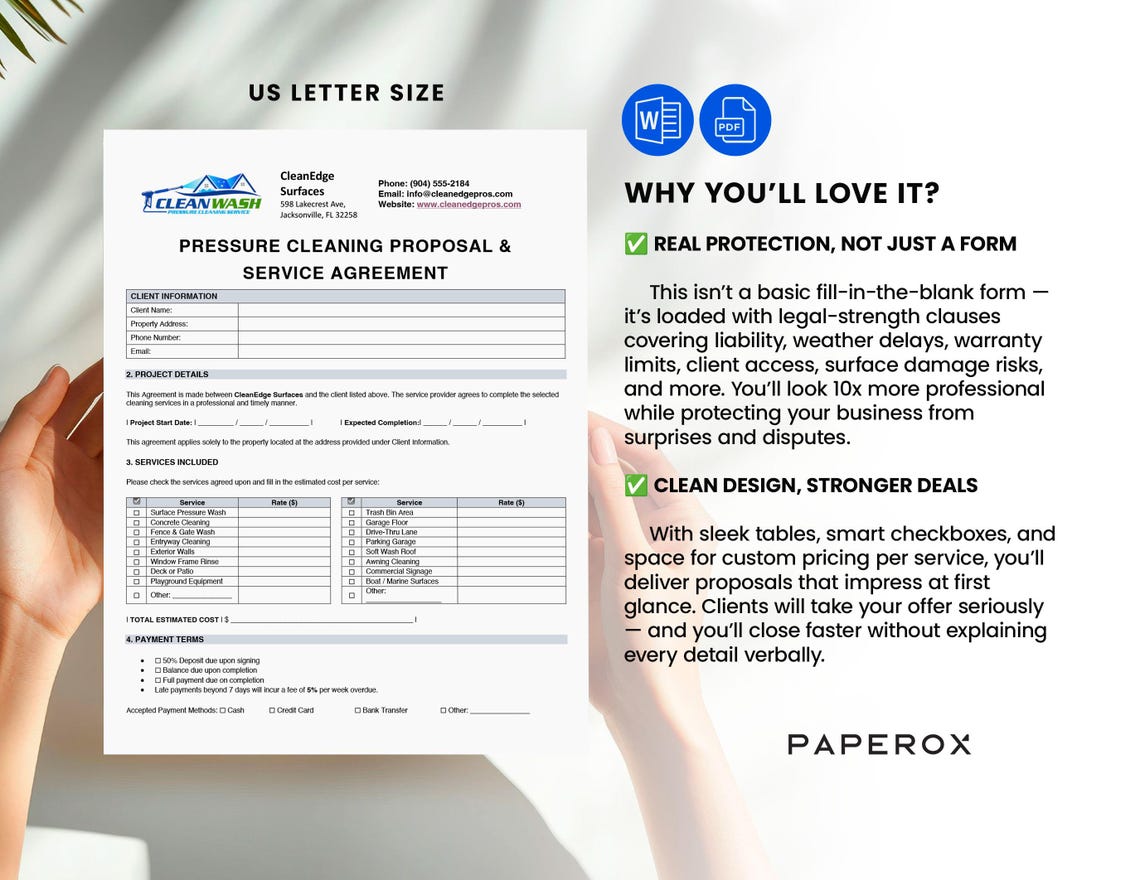 Pressure Washing Proposal Service Agreement Template - Power Washing ...
