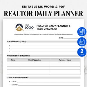 Realtor Daily Planner Template • Real Estate Agent Task Checklist PDF ...