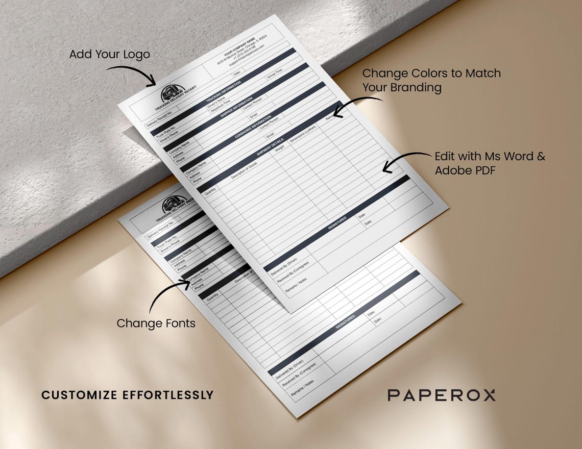 Editable Trucking Delivery Receipt Template - Printable Delivery Note ...