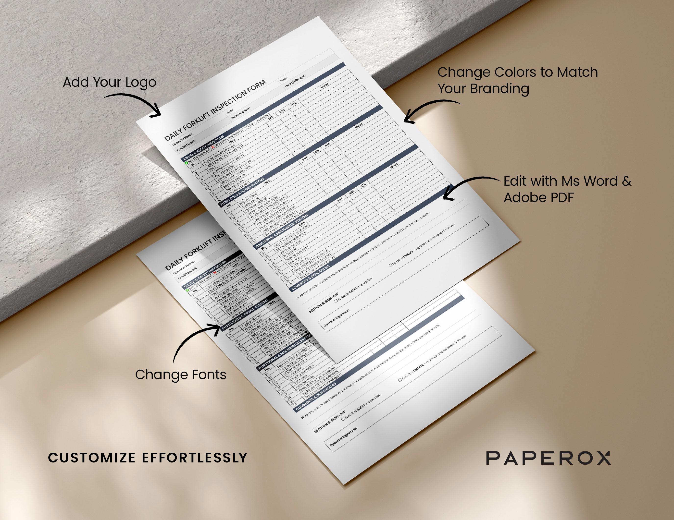 Daily Forklift Inspection Checklist PDF - OSHA Safety Log Sheet ...