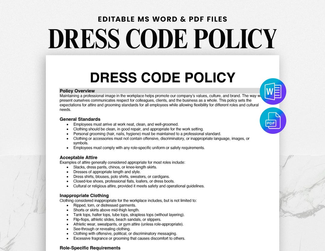 Dress Code Policy Template - Workplace Employee Appearance Standards ...