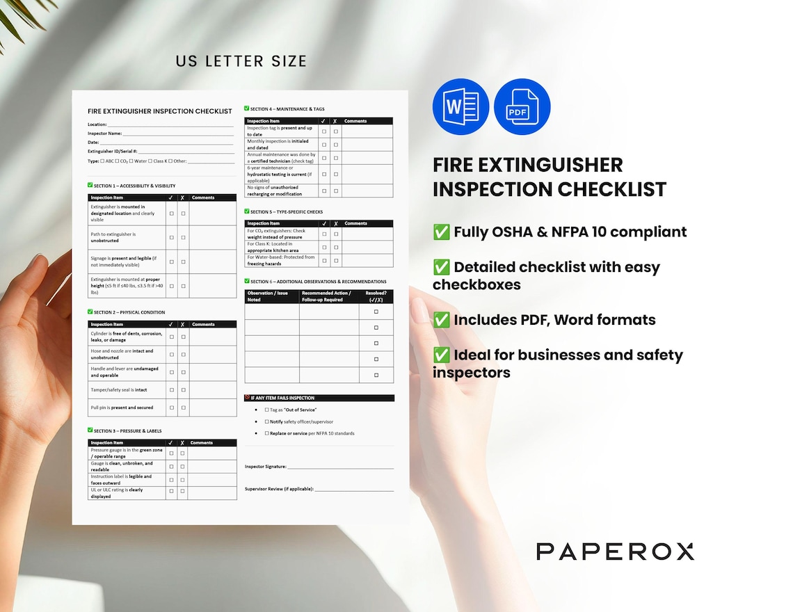 Monthly Fire Extinguisher Inspection Checklist PDF - Annual Fire ...