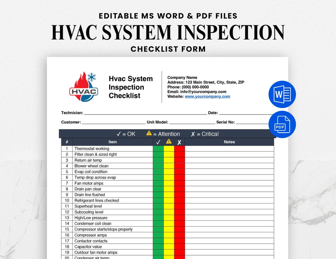 HVAC Inspection Checklist Template • Air Conditioning Service Form ...