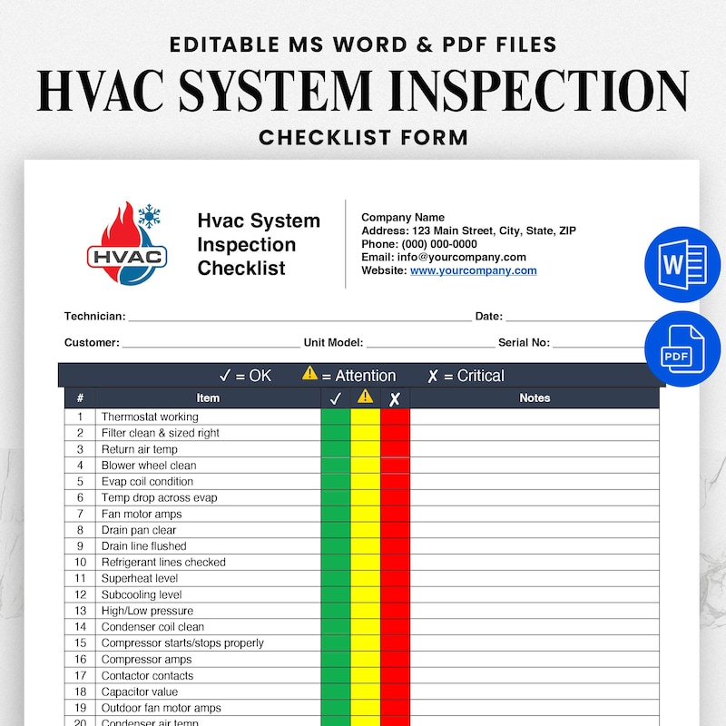Hvac Checklist Template - Etsy Israel