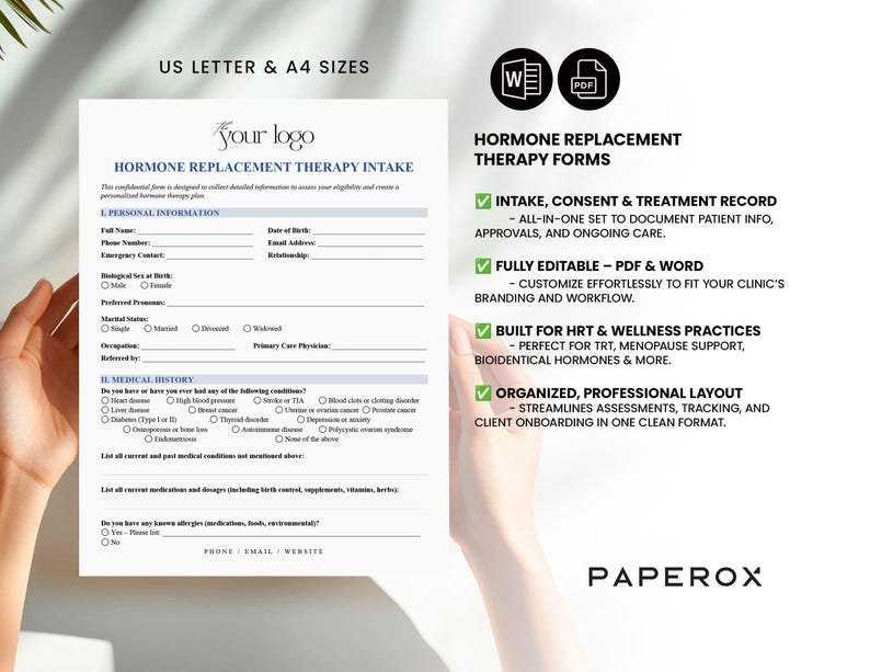 Hormone Therapy Intake Form Template – HRT Consultation Questionnaire ...