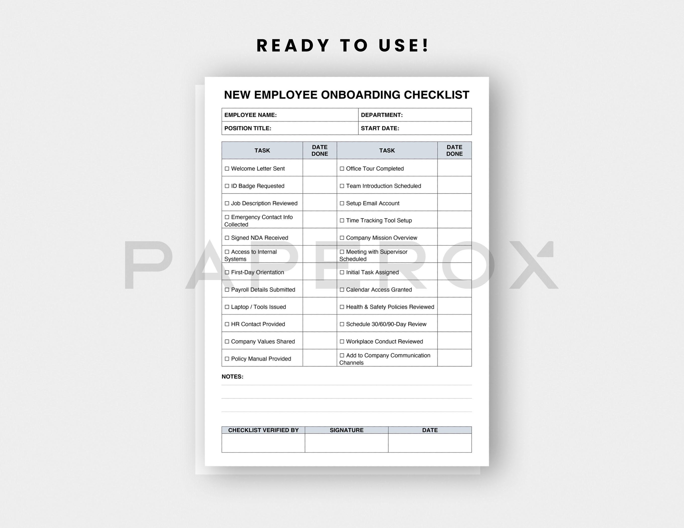 New Employee Onboarding Checklist Template - New Hire Form - HR Starter ...