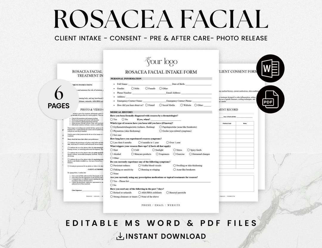 Rosacea Facial Intake & Consent Form Template – Rosacea Facial Pre Post ...