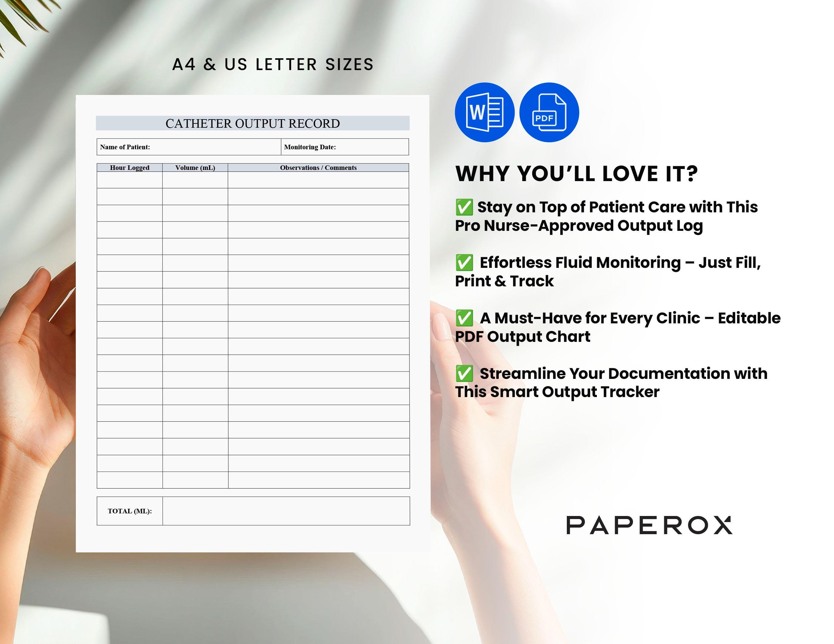 Catheter Output Record PDF, Foley Catheter Form, Urine Monitoring Form ...