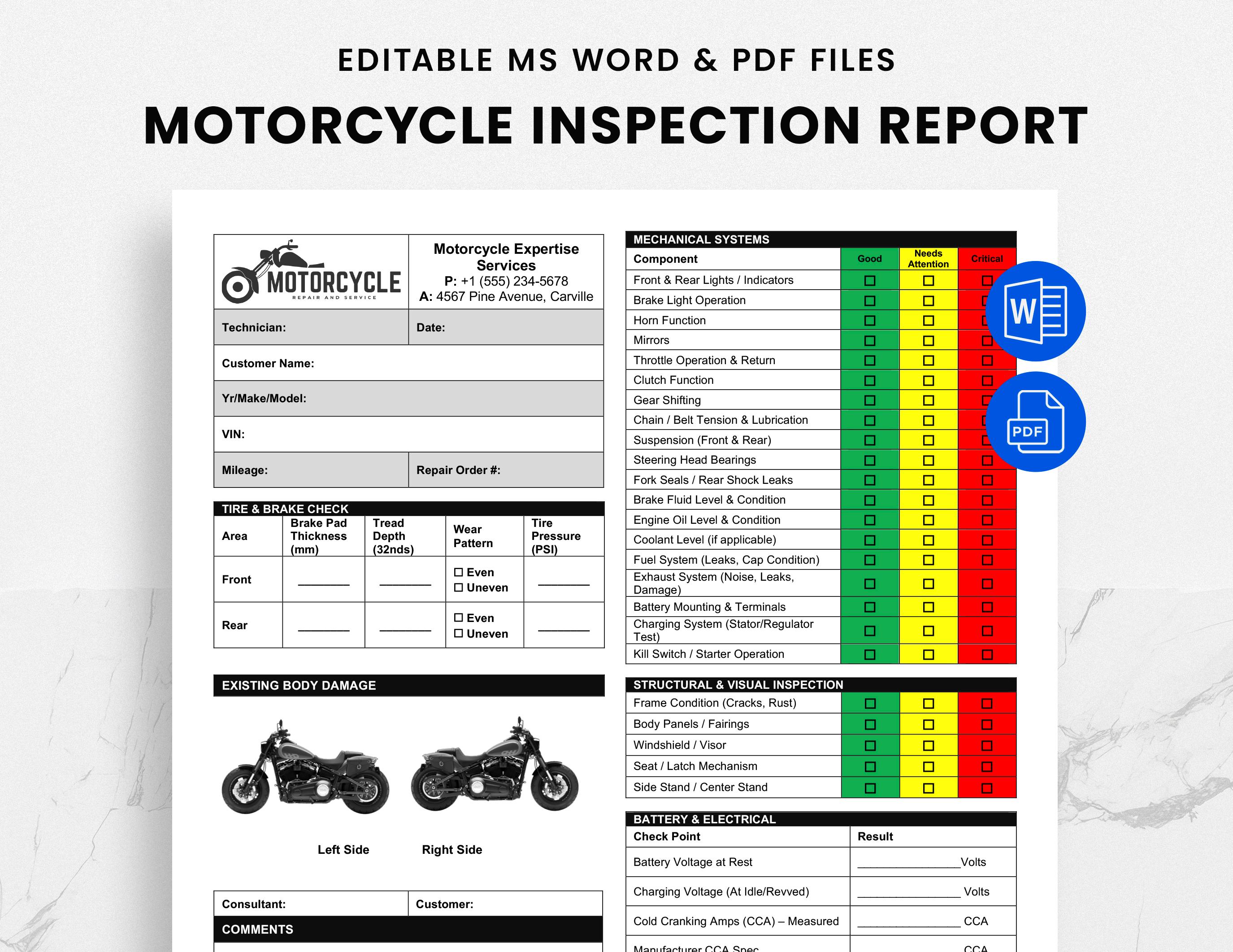 Visual Motorcycle Inspection Report - Multi-point Motorcycle Inspection ...