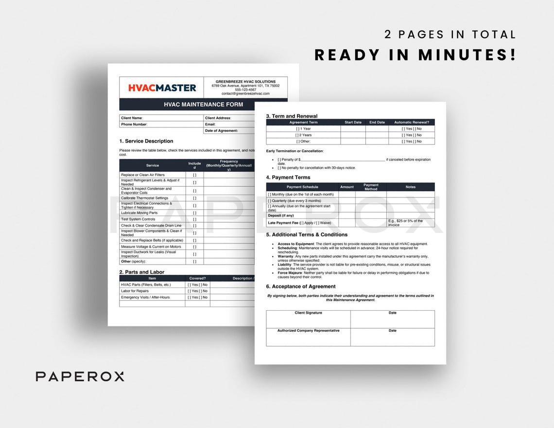 HVAC Maintenance Service Form - Preventative & Commercial HVAC Service ...