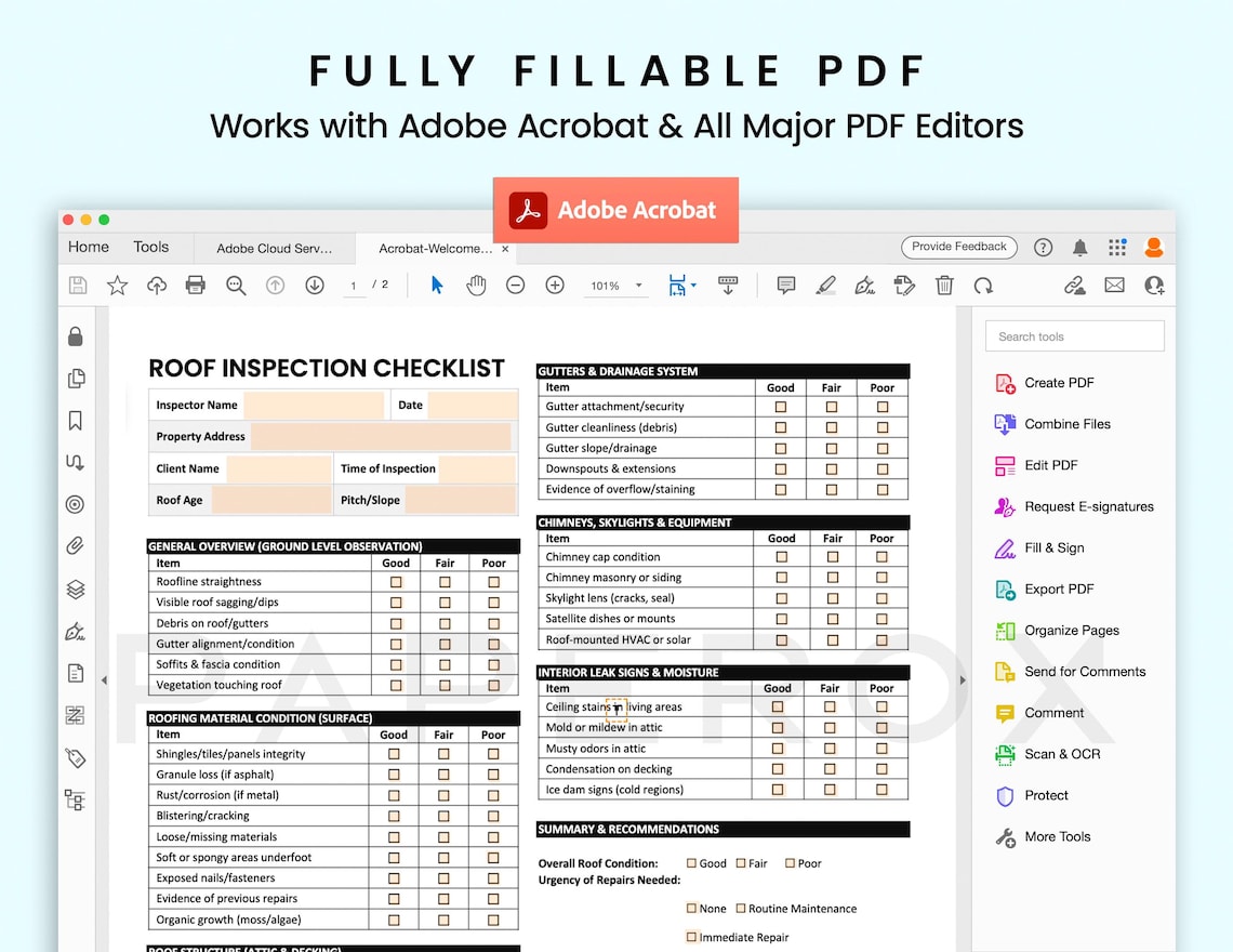 Roof Inspection Checklist PDF - Fillable Roofing Inspection Form ...
