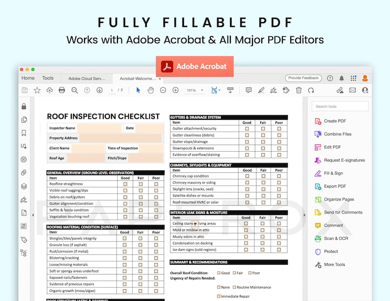 Roof Inspection Checklist PDF - Fillable Roofing Inspection Form ...