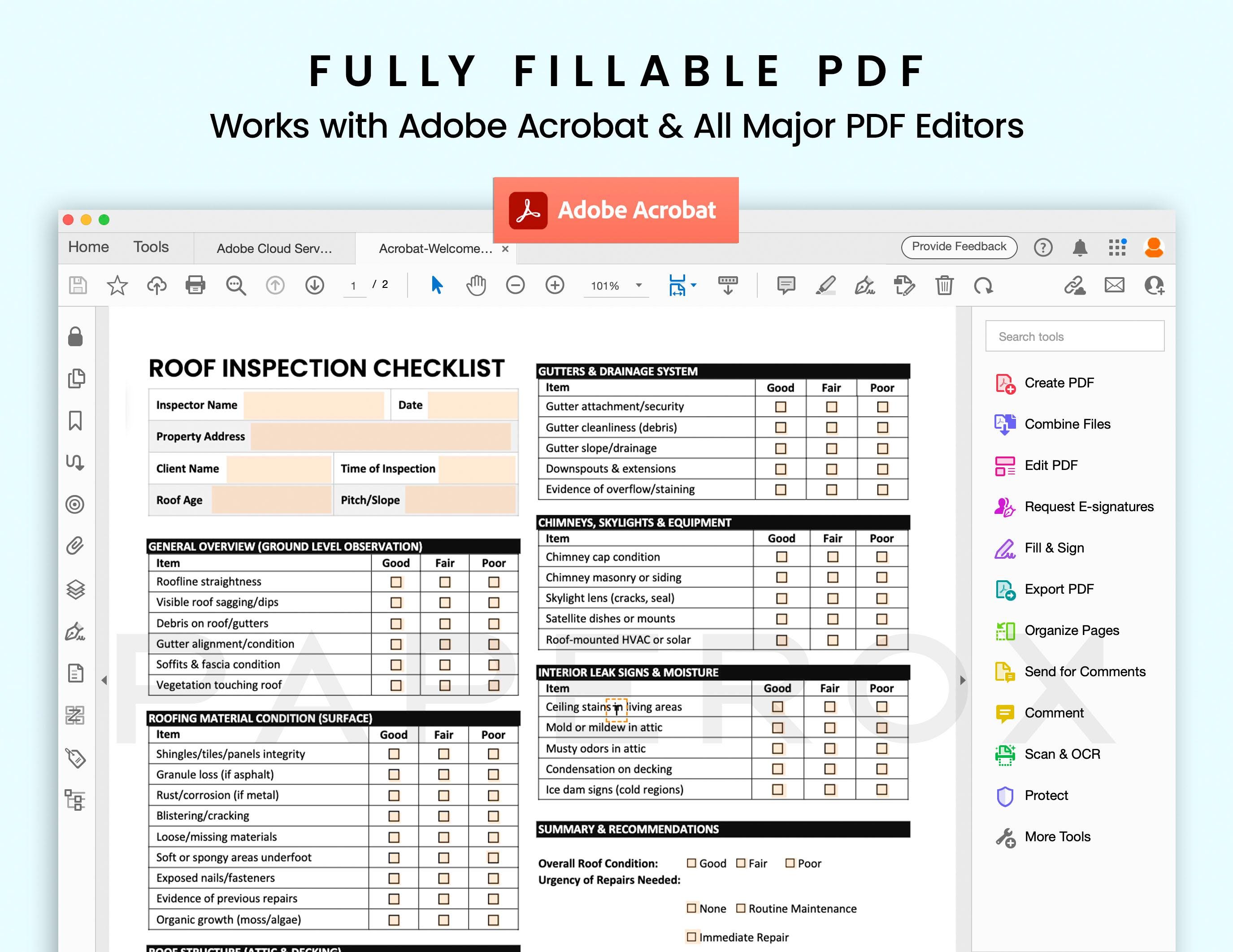 Roof Inspection Checklist PDF - Fillable Roofing Inspection Form ...
