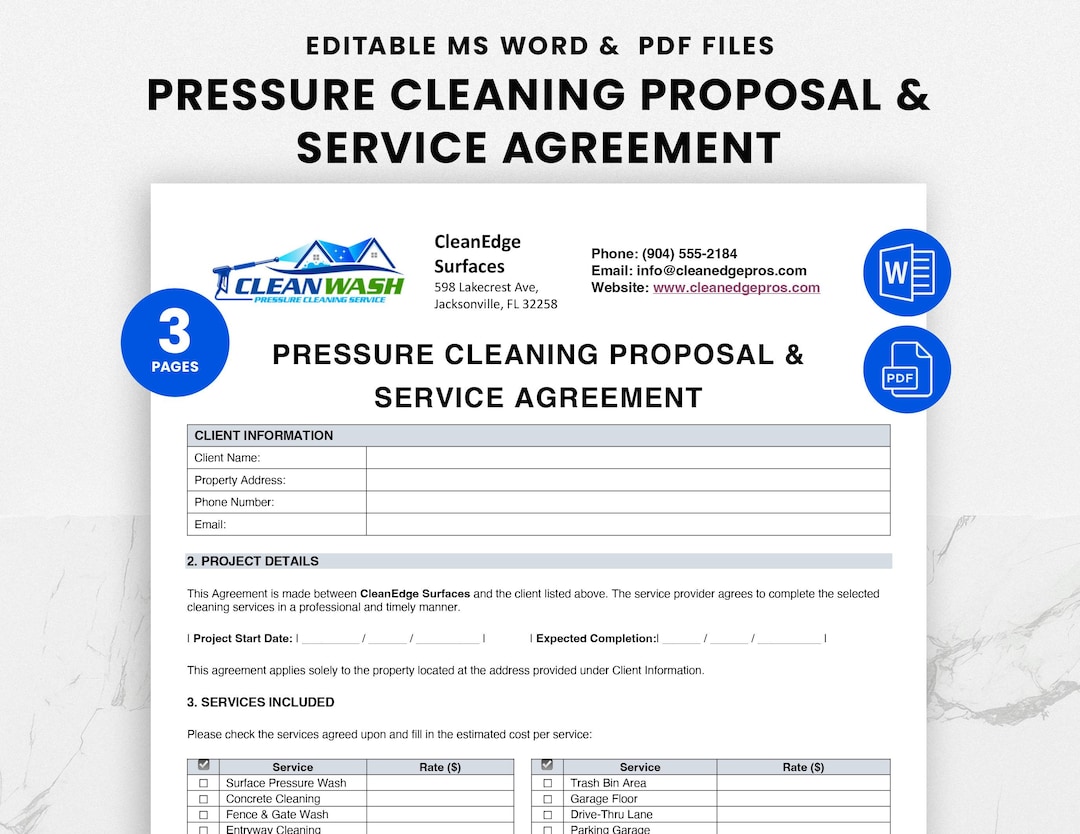 Pressure Washing Proposal Service Agreement Template - Power Washing ...