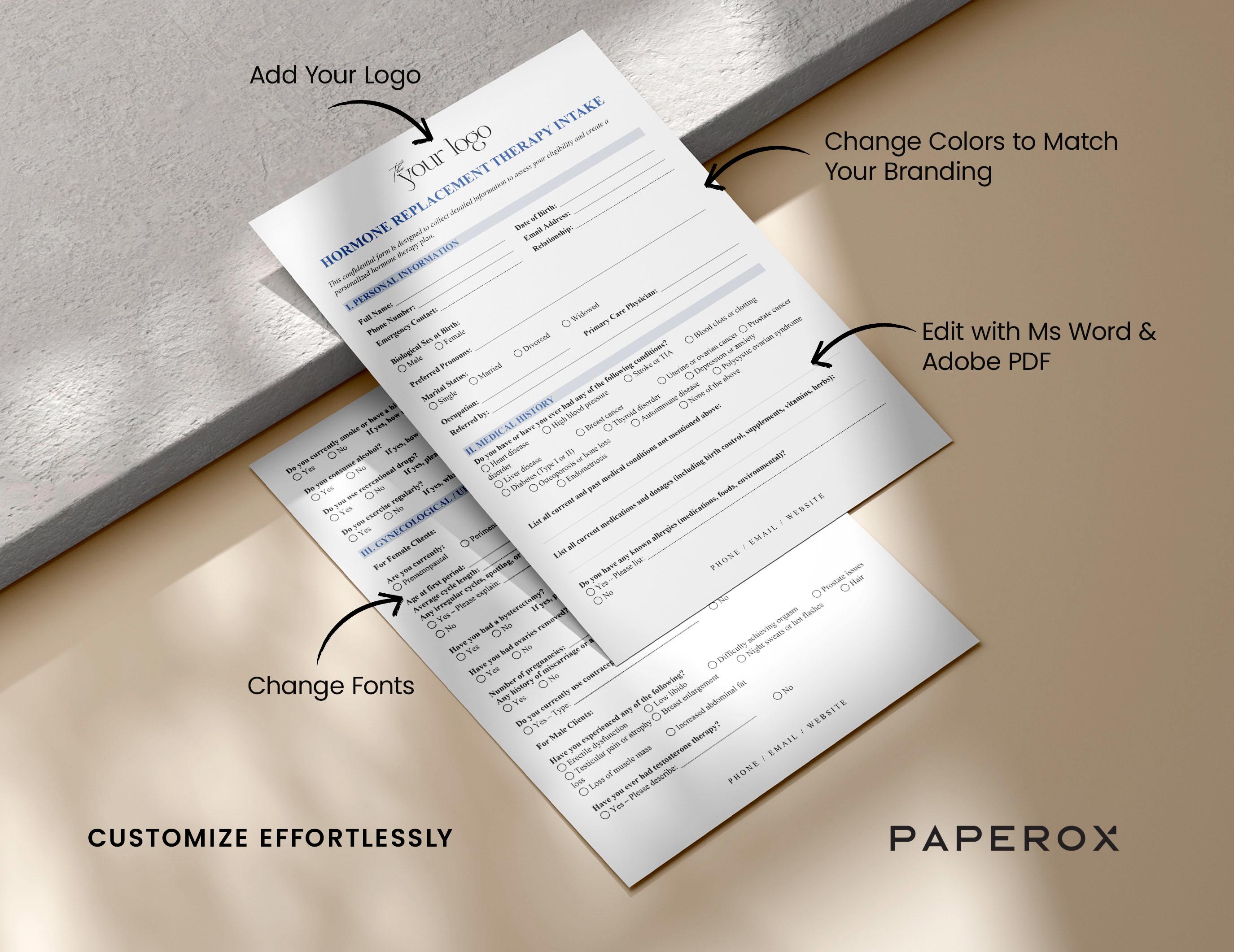 Hormone Therapy Intake Form Template – HRT Consultation Questionnaire ...