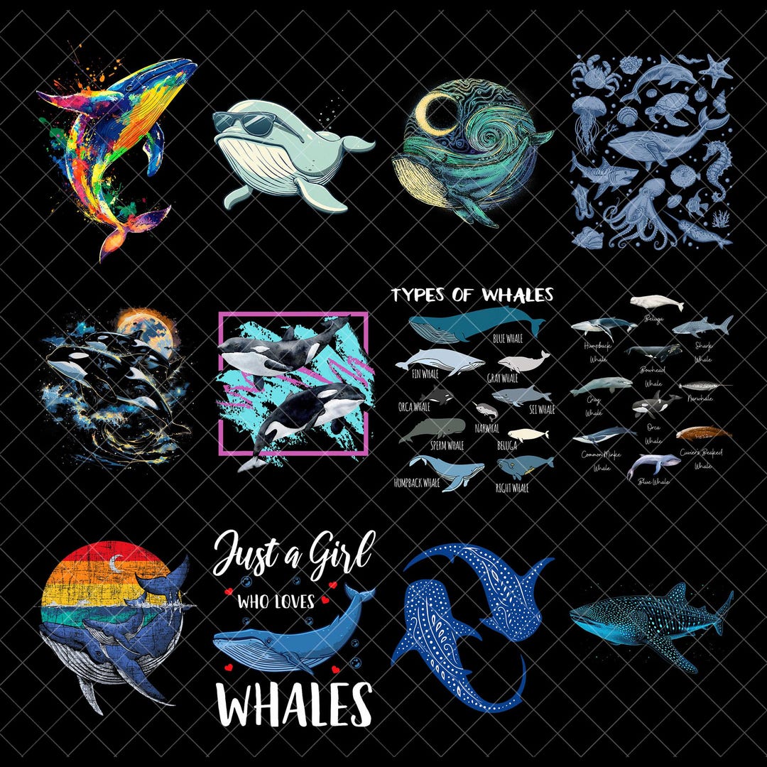 Summer Whale PNG Bundle, Cute Coastal Whale Png,sublimation Design ...