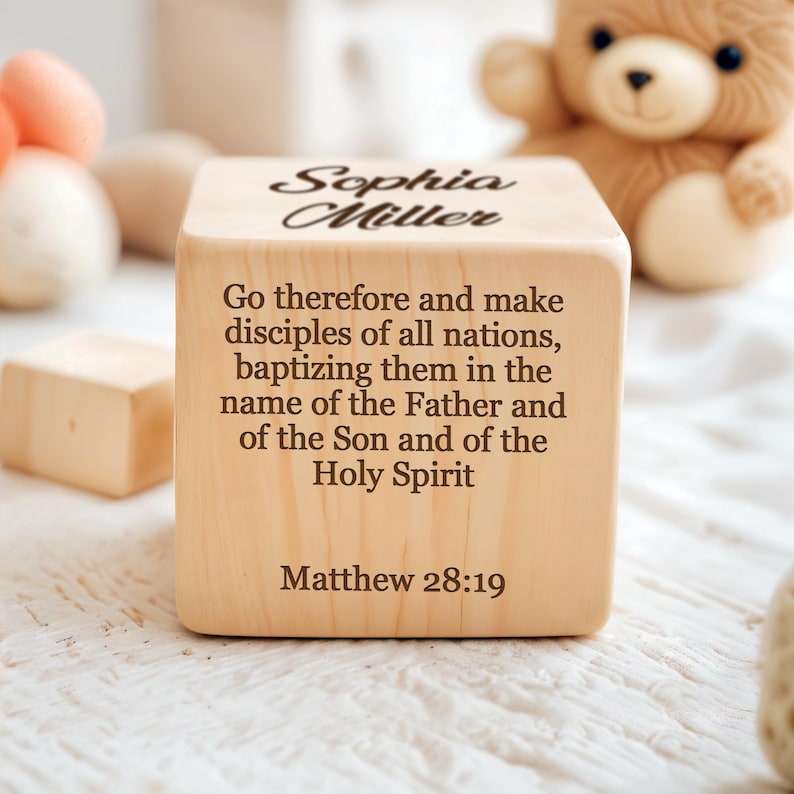 Personalized Baby Baptism Wood Block With Engraved Name - Customized ...