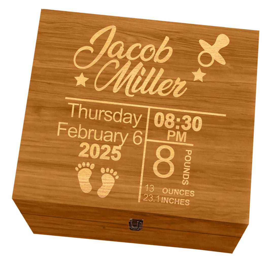 Personalized Baby Boy Memory Box: Engraved Wooden Keepsake With Hinged ...