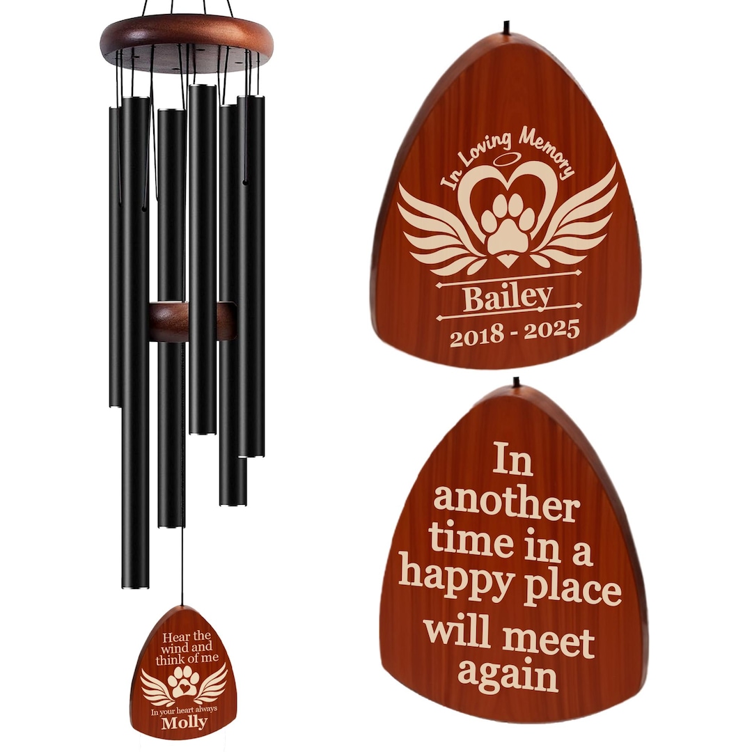 Personalized Pet Memorial Wind Chimes: Engraved Dog & Cat Sympathy Gift ...