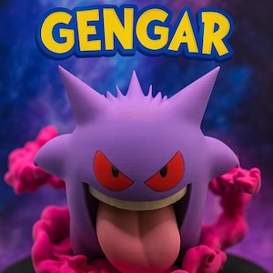 3D Printed Gengar Pokémon Statue – 6-inch Ghost-type With Pink Smoke ...