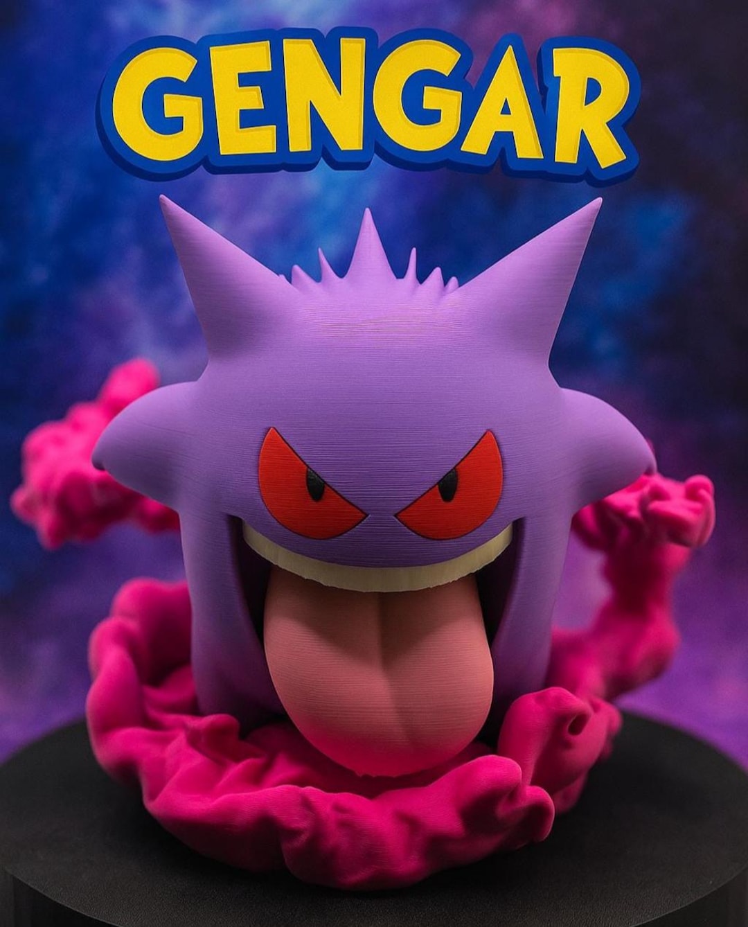 3D Printed Gengar Pokémon Statue – 6-inch Ghost-type With Pink Smoke ...