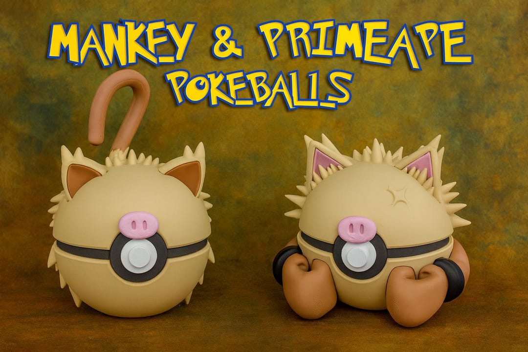 3D Printed Mankey & Primeape Pokéball Figures: Handmade PLA ...