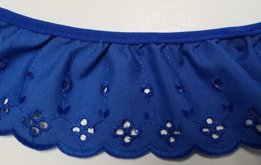 6 Yards Eyelet Lace Ruffles in Royal Blue Gathered DIY 3" Poly Cotton ...