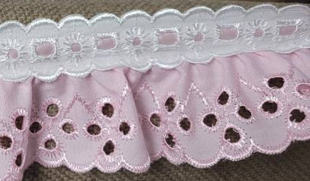 5 Yards DIY Ruffled Beaded Eyelet Pink Gathered 2" Sewing Embroidery ...