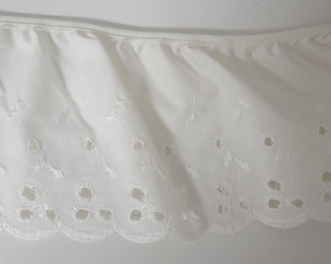 Wide Gathered Eyelet Cotton Fabric Ruffled Sewing Lace Trim 6 Yards ...