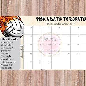 Volleyball Sports Fundraising Calendar - Etsy