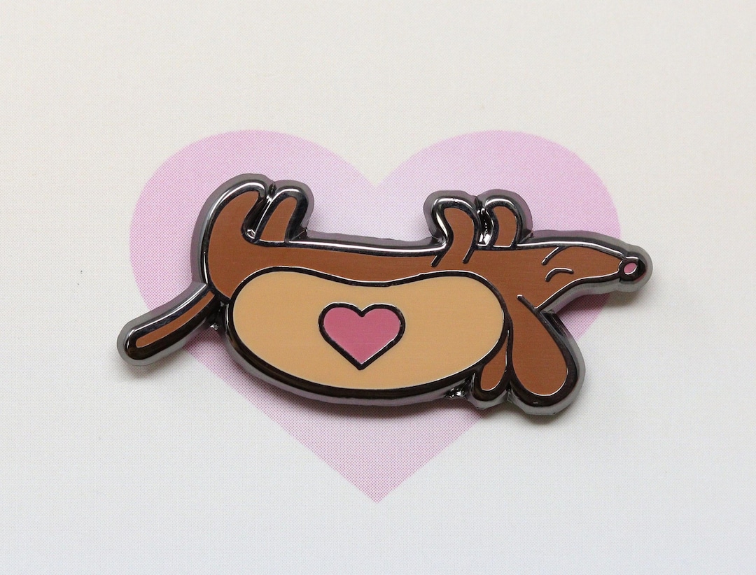 Small Bun Pup Dachshund - Black Nickel - Enamel Lapel Pin 1.25" Hot Dog ...