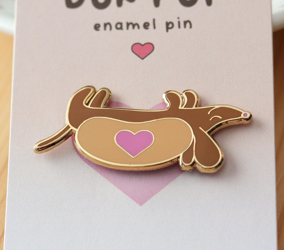 Larger Bun Pup Dachshund - Gold - Enamel Lapel Pin 1.7" 4.5 Cm Love ...